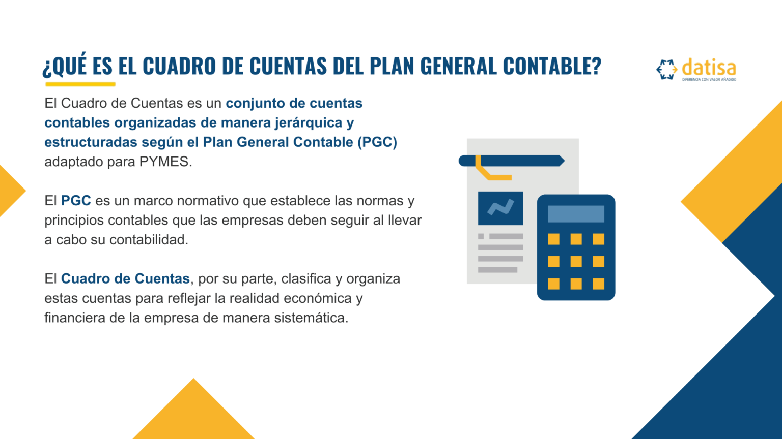 Cuadro de cuentas del plan general contable para PYMES - Datisa ERP